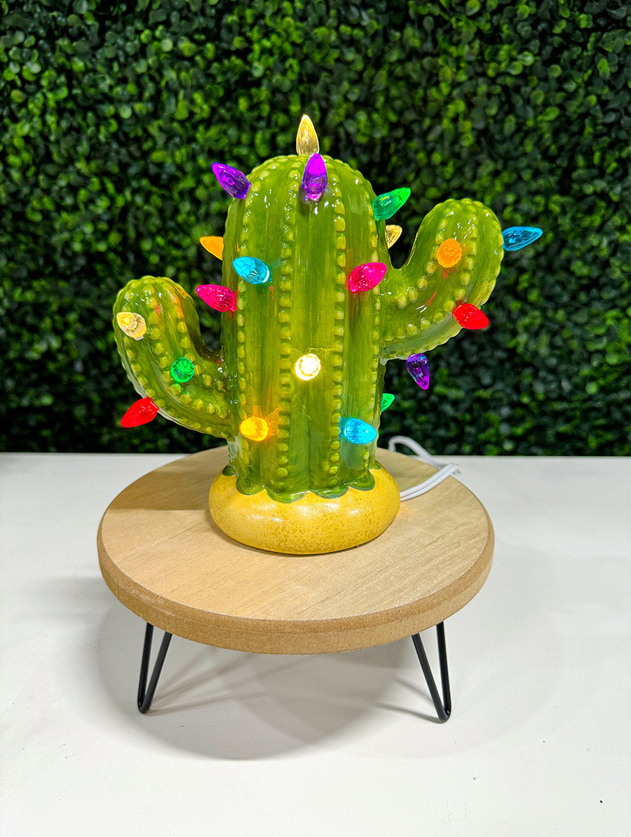 Small Lighted Cactus – Brush Strokes Pottery