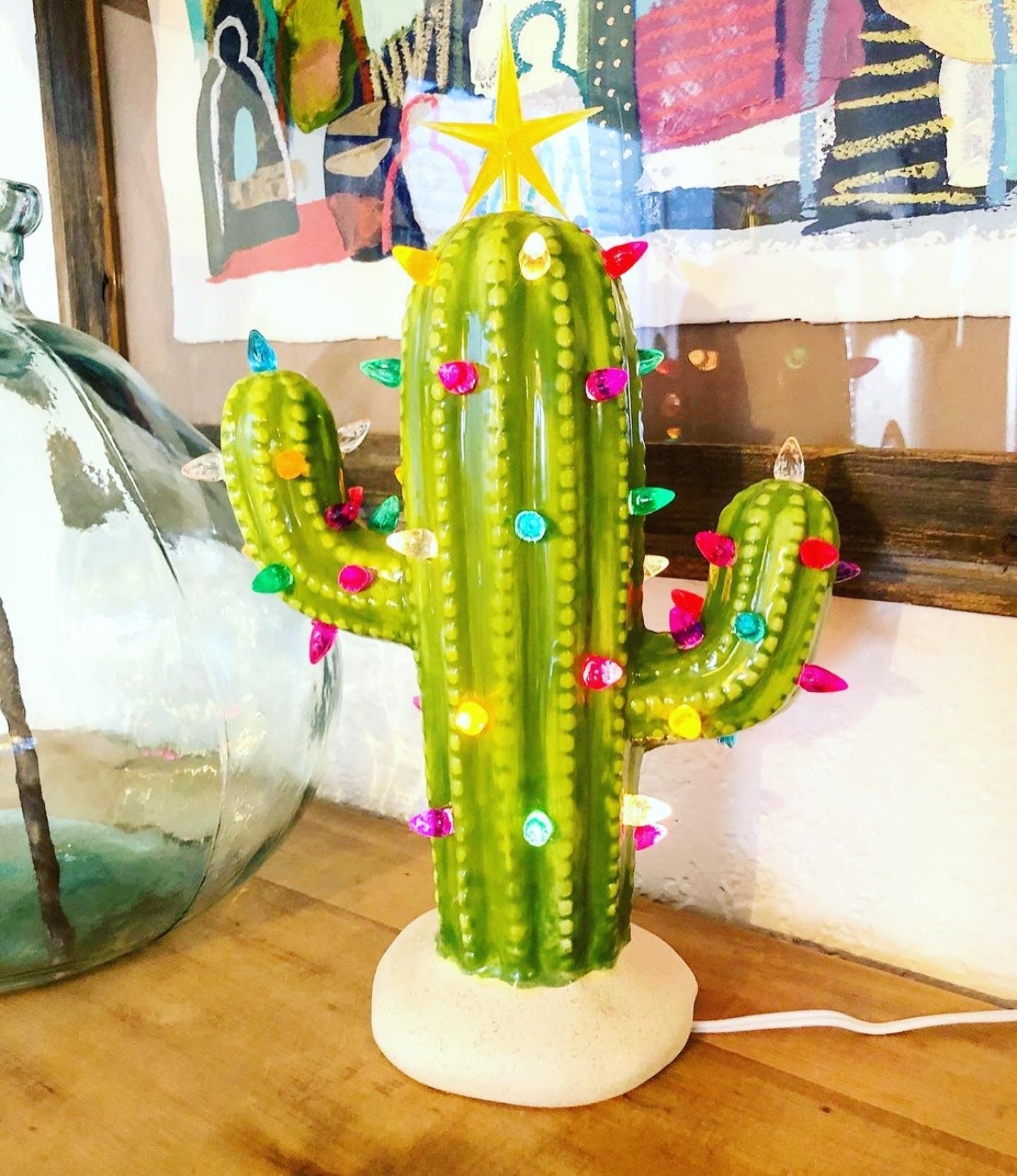 Large Lighted Cactus – Brush Strokes Pottery
