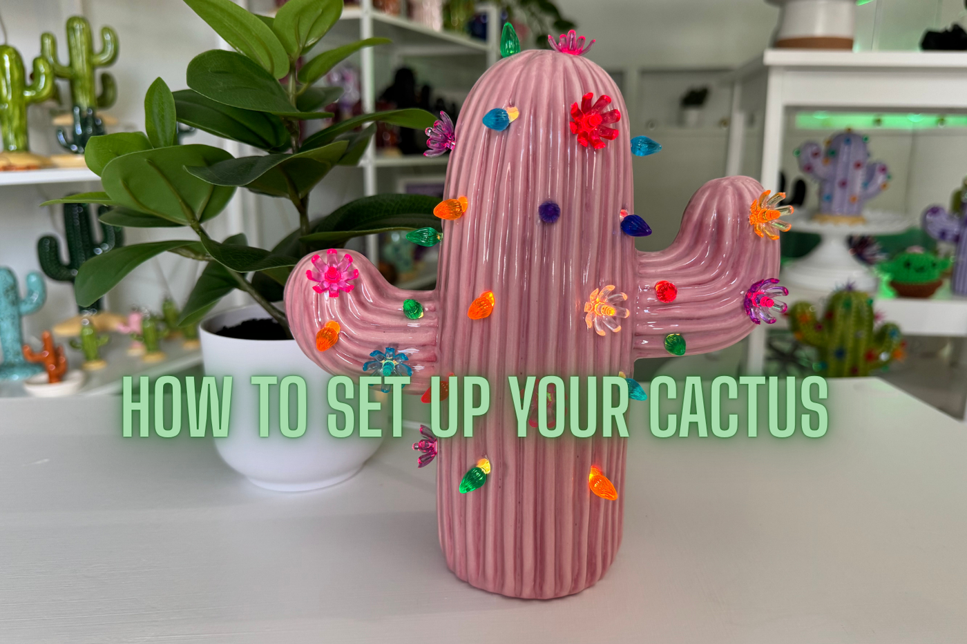 MINT Medium Ceramic Cactus Tree Light – Brush Strokes Pottery